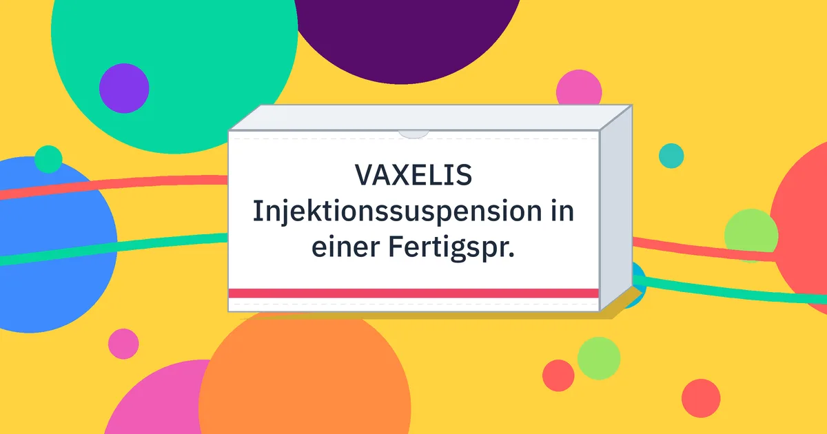 Symbolbild: Packung mit der Aufschrift VAXELIS Injektionssuspension in einer Fertigspr. (PZN 15320644) – Verfügbarkeit und Bezug in Apotheken in Frankfurt am Main