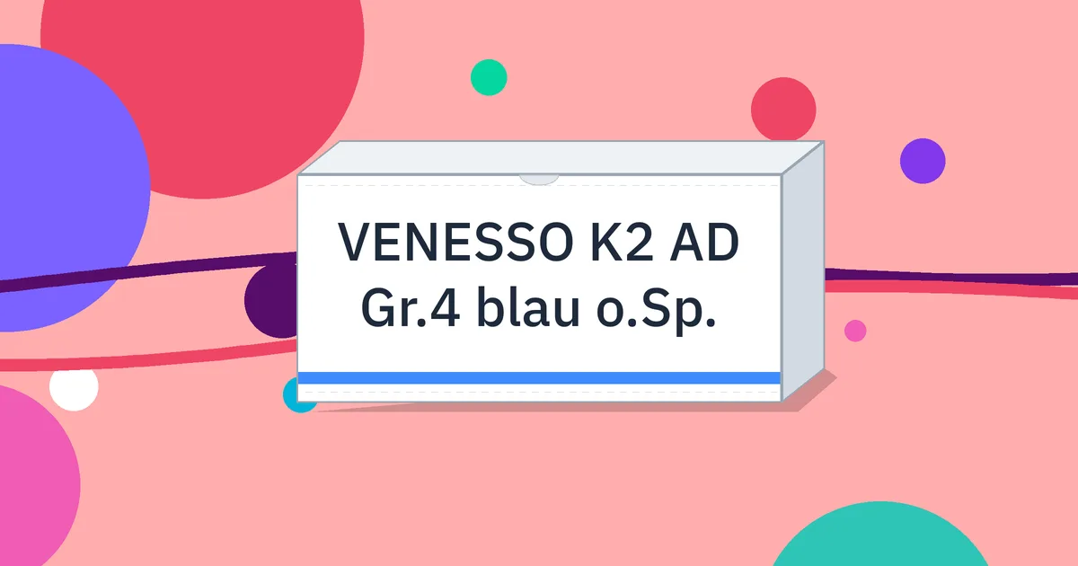 Symbolbild: Packung mit der Aufschrift VENESSO K2 AD Gr.4 blau o.Sp. (PZN 03260339) – Verfügbarkeit und Bezug in Apotheken in Frankfurt am Main