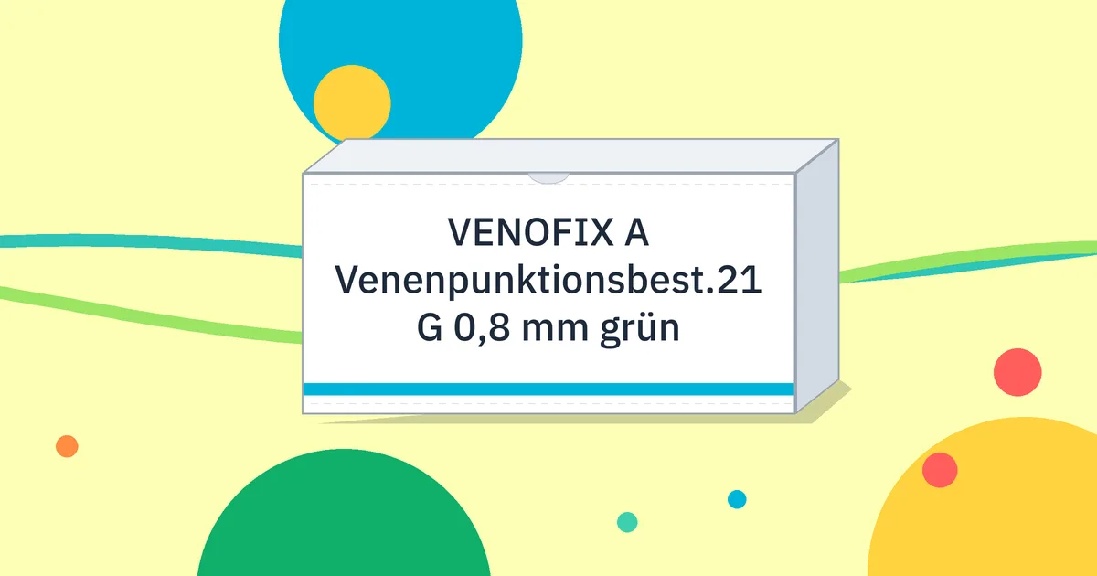 Symbolbild: Packung mit der Aufschrift VENOFIX A Venenpunktionsbest.21 G 0,8 mm grün (PZN 08482197) – Verfügbarkeit und Bezug in Apotheken in Frankfurt am Main