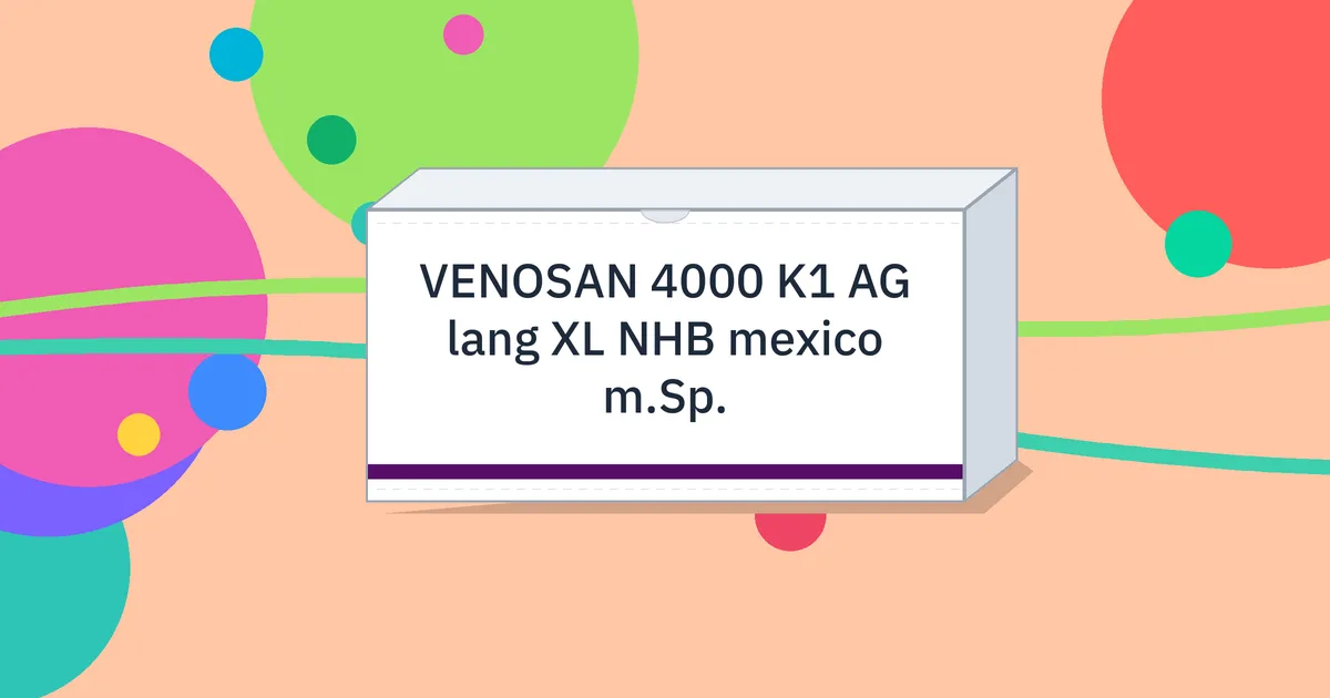 Symbolbild: Packung mit der Aufschrift VENOSAN 4000 K1 AG lang XL NHB mexico m.Sp. (PZN 14423589) – Verfügbarkeit und Bezug in Apotheken in Frankfurt am Main