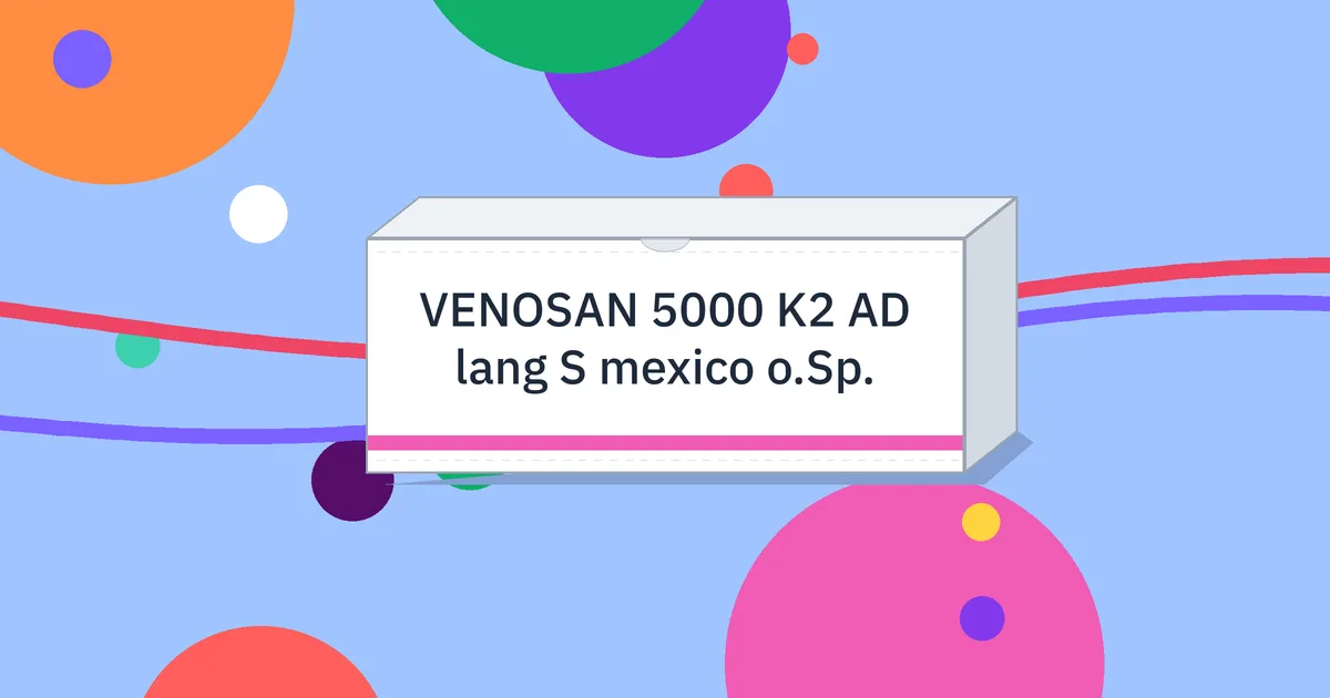 Symbolbild: Packung mit der Aufschrift VENOSAN 5000 K2 AD lang S mexico o.Sp. (PZN 14429847) – Verfügbarkeit und Bezug in Apotheken in Frankfurt am Main