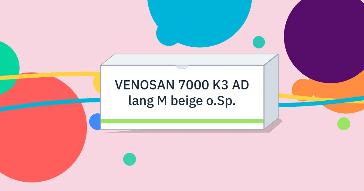 Symbolbild: Packung mit der Aufschrift VENOSAN 7000 K3 AD lang M beige o.Sp. (PZN 14434943) – Verfügbarkeit und Bezug in Apotheken in Frankfurt am Main