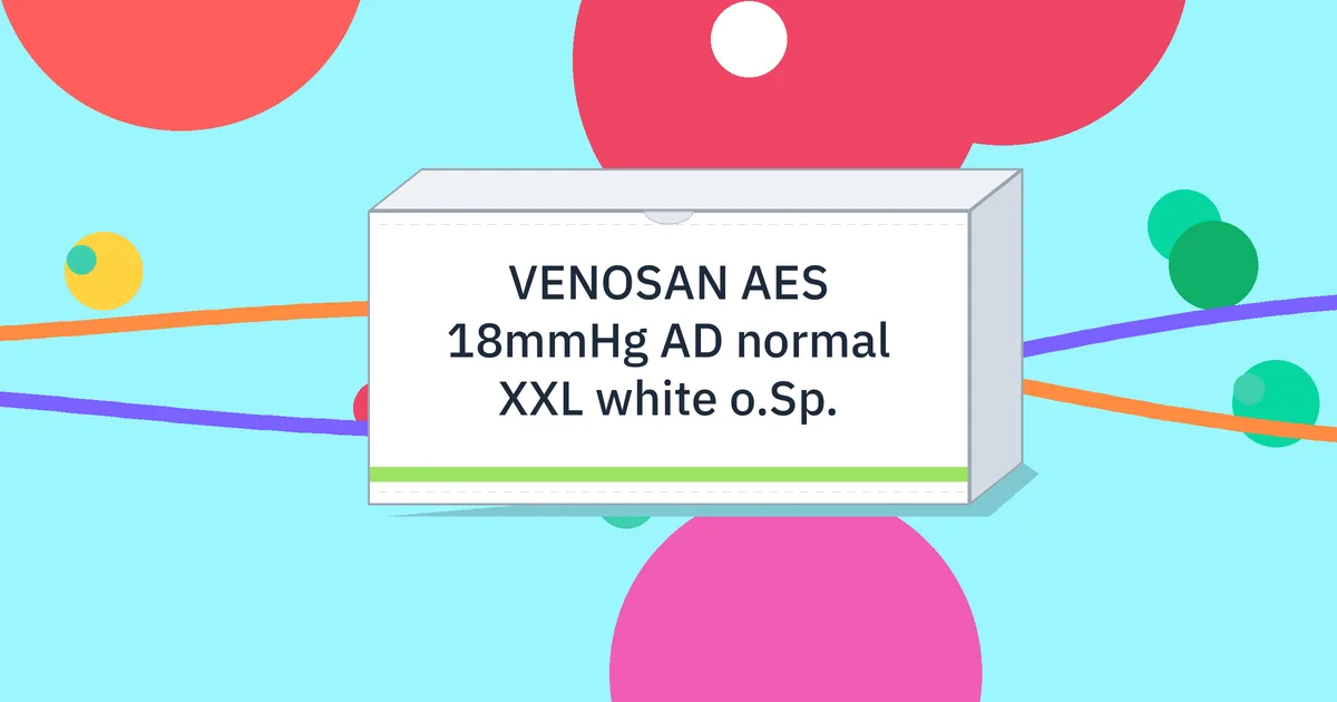Symbolbild: Packung mit der Aufschrift VENOSAN AES 18mmHg AD normal XXL white o.Sp. (PZN 15298761) – Verfügbarkeit und Bezug in Apotheken in Frankfurt am Main