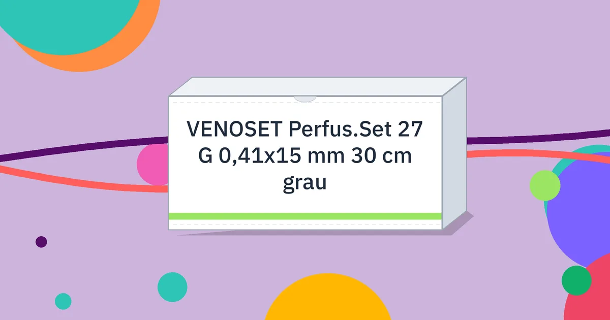 Symbolbild: Packung mit der Aufschrift VENOSET Perfus.Set 27 G 0,41x15 mm 30 cm grau (PZN 13846939) – Verfügbarkeit und Bezug in Apotheken in Frankfurt am Main
