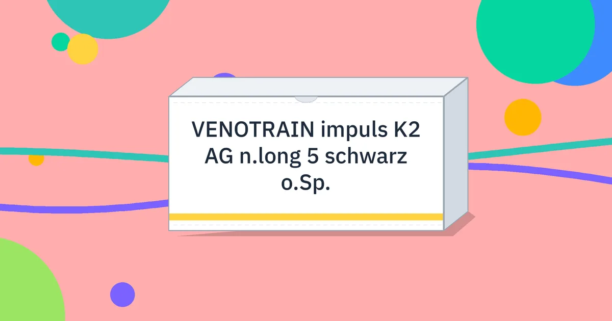 Symbolbild: Packung mit der Aufschrift VENOTRAIN impuls K2 AG n.long 5 schwarz o.Sp. (PZN 00496248) – Verfügbarkeit und Bezug in Apotheken in Frankfurt am Main