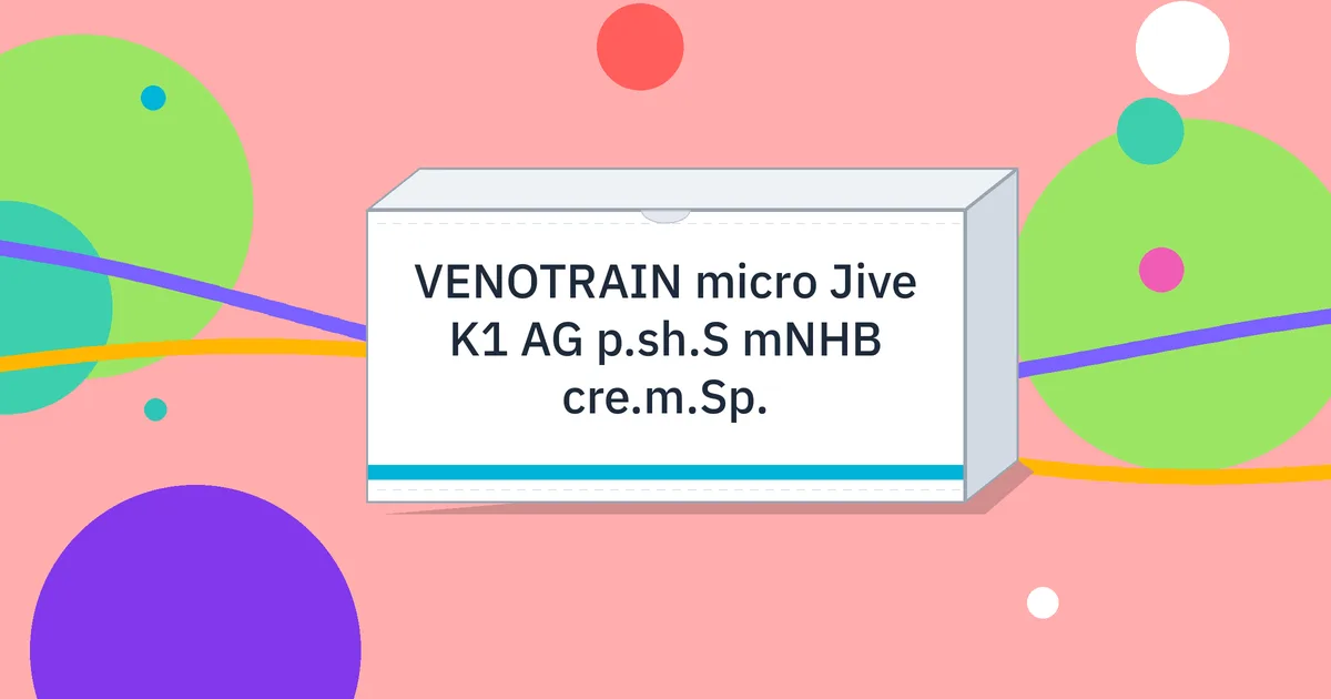 Symbolbild: Packung mit der Aufschrift VENOTRAIN micro Jive K1 AG p.sh.S mNHB cre.m.Sp. (PZN 17757919) – Verfügbarkeit und Bezug in Apotheken in Frankfurt am Main