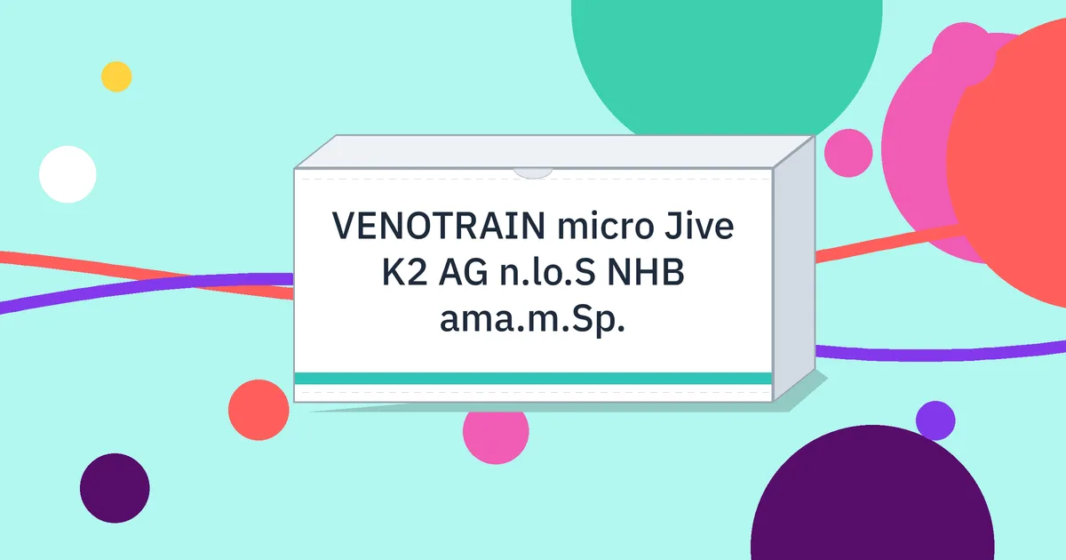Symbolbild: Packung mit der Aufschrift VENOTRAIN micro Jive K2 AG n.lo.S NHB ama.m.Sp. (PZN 17765149) – Verfügbarkeit und Bezug in Apotheken in Frankfurt am Main