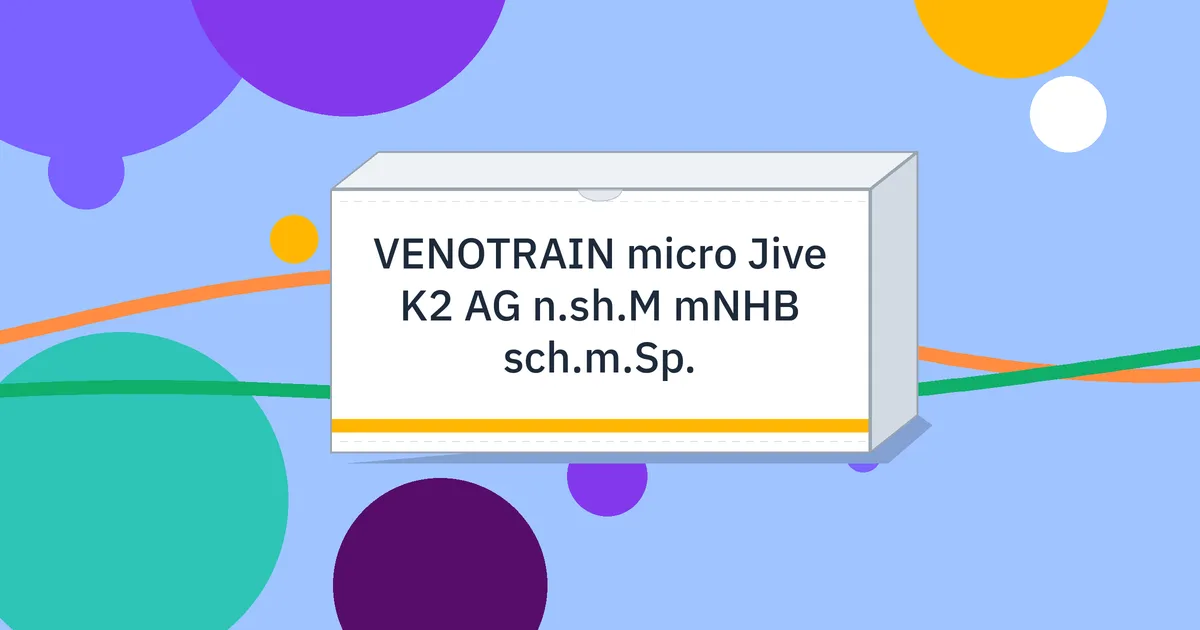 Symbolbild: Packung mit der Aufschrift VENOTRAIN micro Jive K2 AG n.sh.M mNHB sch.m.Sp. (PZN 17762725) – Verfügbarkeit und Bezug in Apotheken in Frankfurt am Main