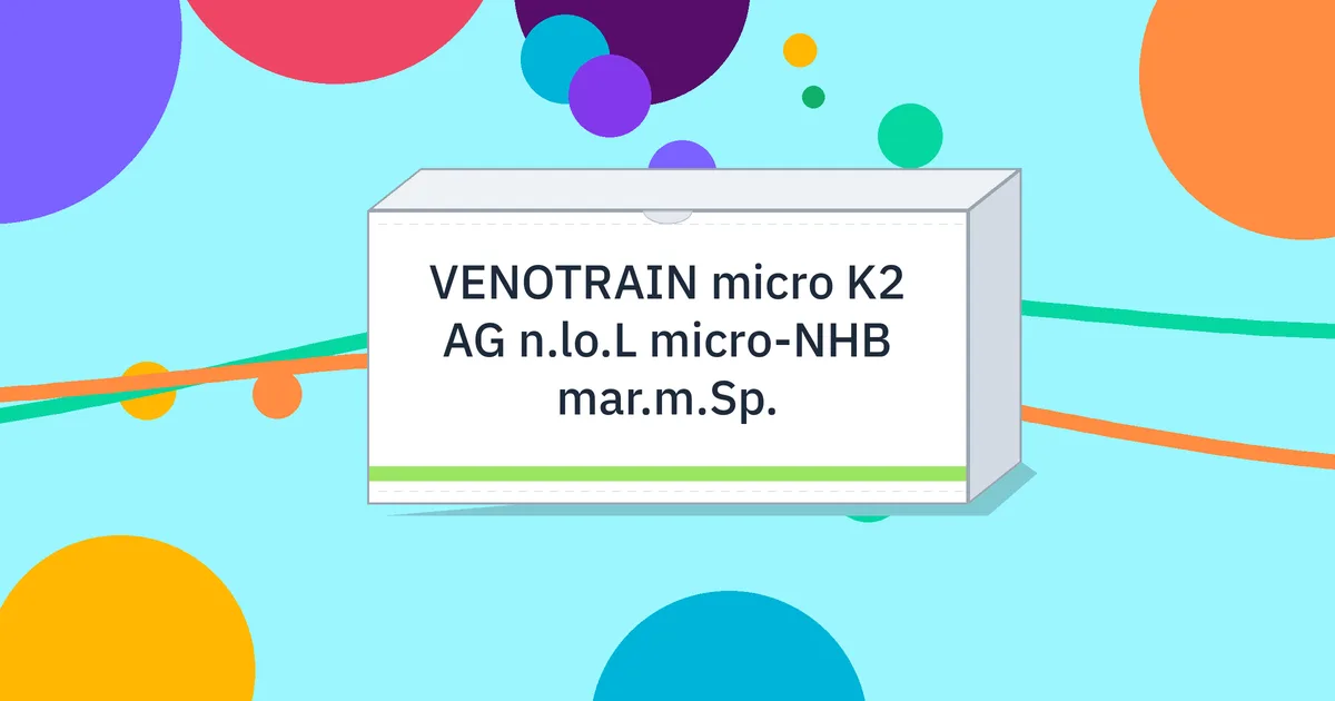 Symbolbild: Packung mit der Aufschrift VENOTRAIN micro K2 AG n.lo.L micro-NHB mar.m.Sp. (PZN 16066142) – Verfügbarkeit und Bezug in Apotheken in Frankfurt am Main