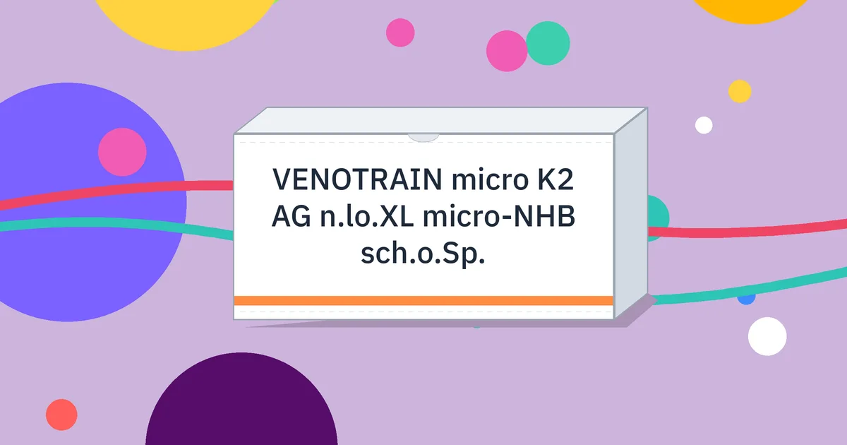 Symbolbild: Packung mit der Aufschrift VENOTRAIN micro K2 AG n.lo.XL micro-NHB sch.o.Sp. (PZN 16066739) – Verfügbarkeit und Bezug in Apotheken in Frankfurt am Main