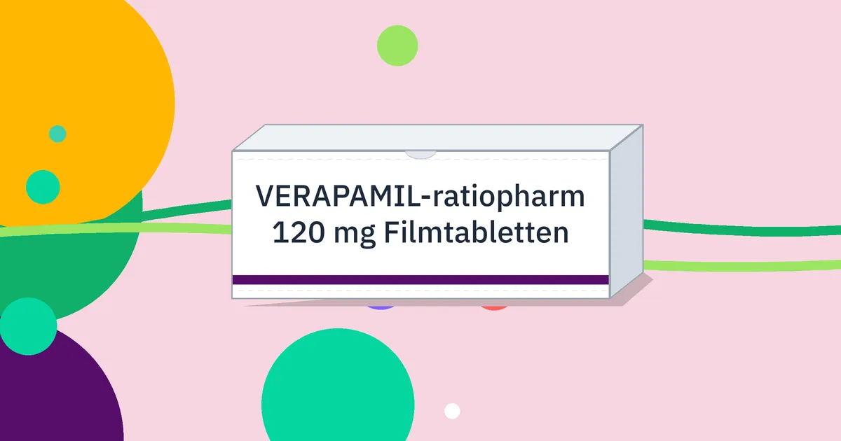 Symbolbild: Packung mit der Aufschrift VERAPAMIL-ratiopharm 120 mg Filmtabletten (PZN 03043441) – Verfügbarkeit und Bezug in Apotheken in Frankfurt am Main