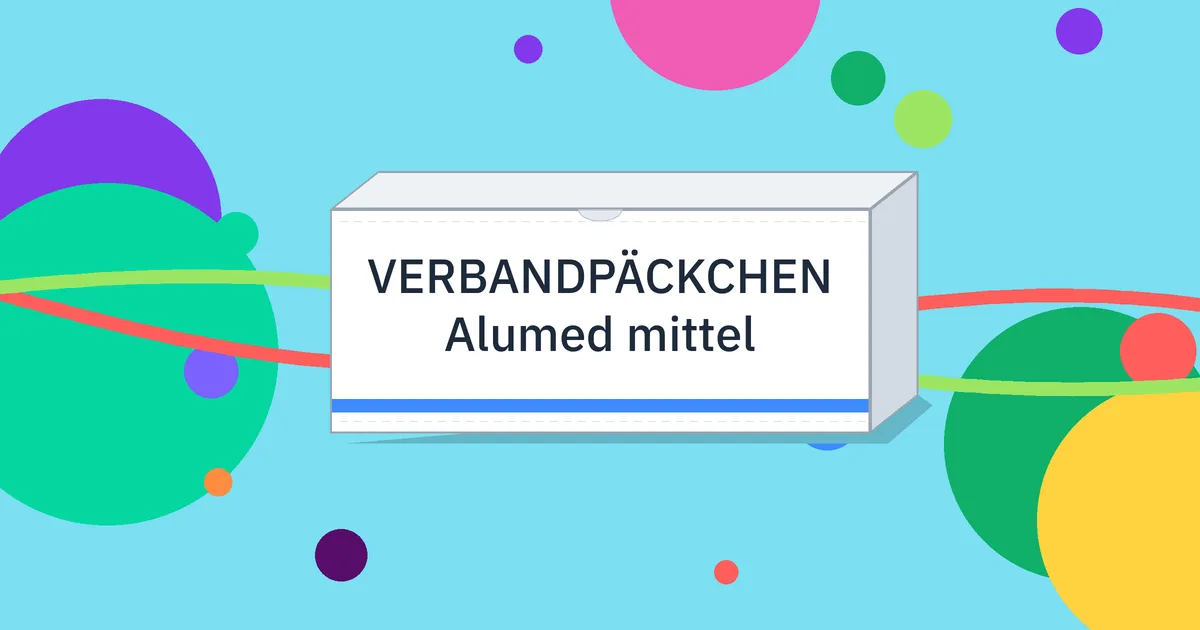Symbolbild: Packung mit der Aufschrift VERBANDPÄCKCHEN Alumed mittel (PZN 01426445) – Verfügbarkeit und Bezug in Apotheken in Frankfurt am Main