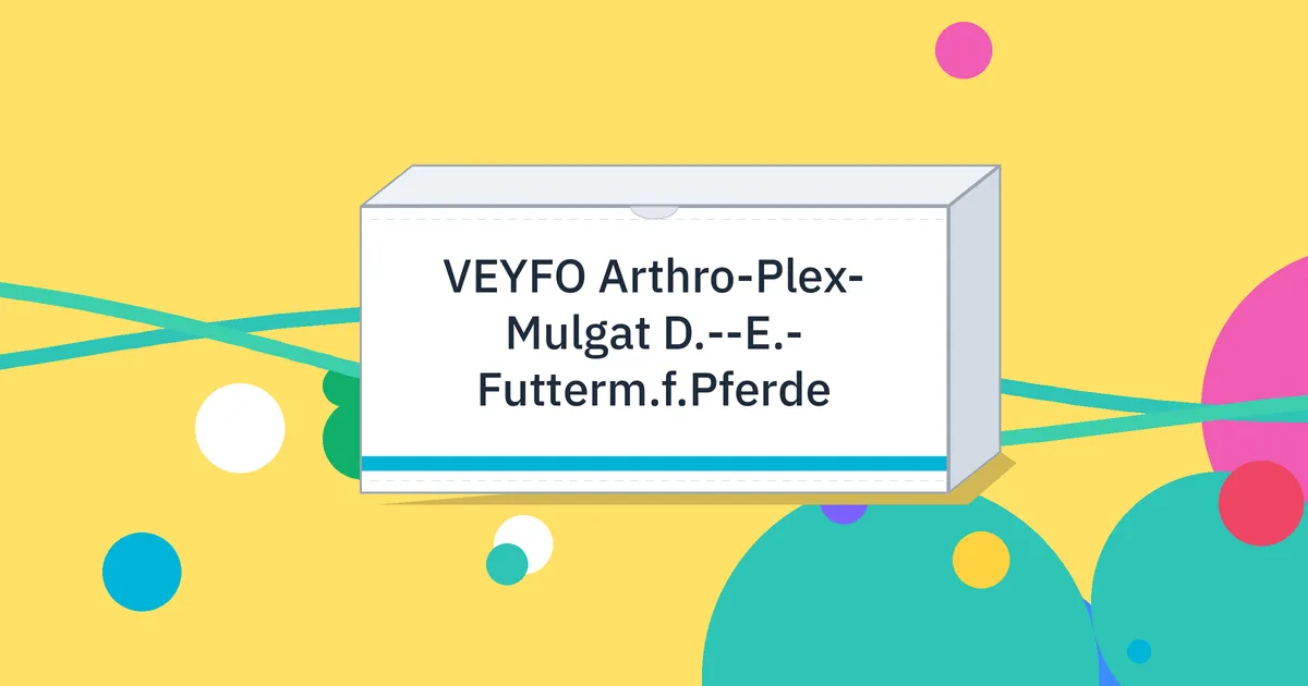 Symbolbild: Packung mit der Aufschrift VEYFO Arthro-Plex-Mulgat D.--E.-Futterm.f.Pferde (PZN 18378609) – Verfügbarkeit und Bezug in Apotheken in Frankfurt am Main