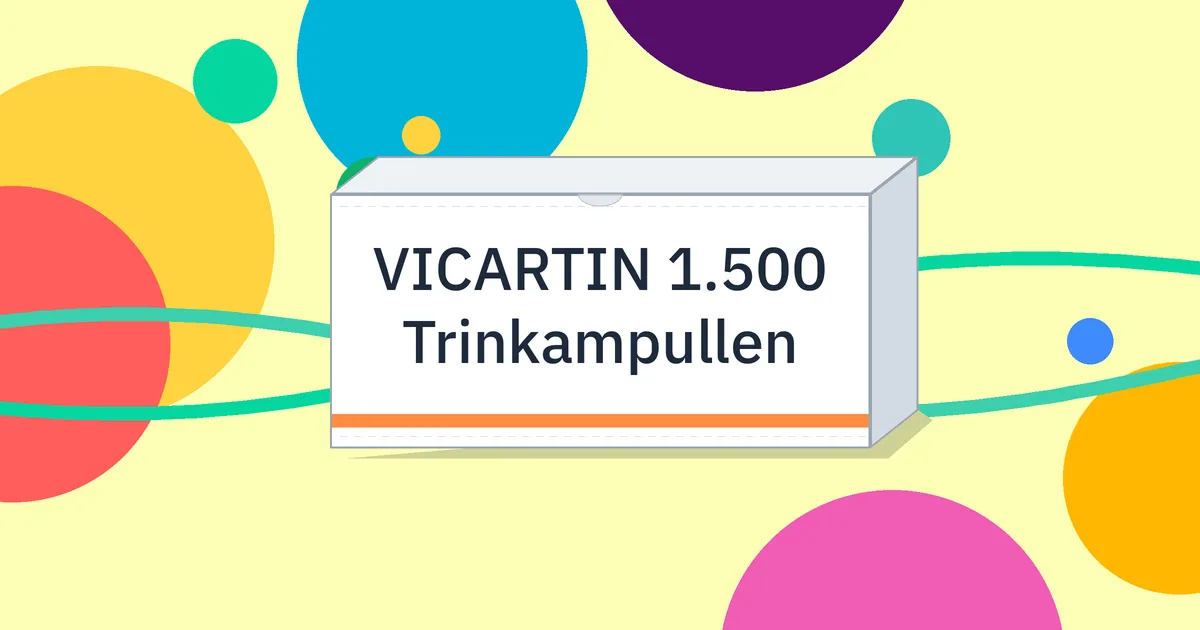 Symbolbild: Packung mit der Aufschrift VICARTIN 1.500 Trinkampullen (PZN 11304855) – Verfügbarkeit und Bezug in Apotheken in Frankfurt am Main