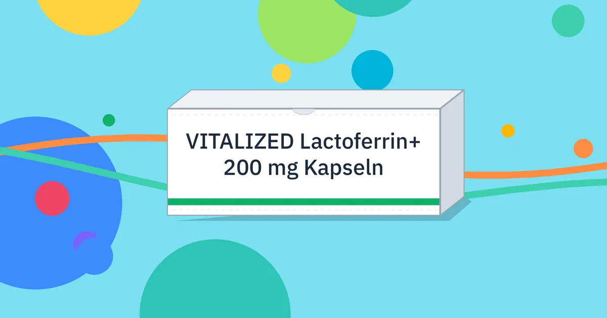Symbolbild: Packung mit der Aufschrift VITALIZED Lactoferrin+ 200 mg Kapseln (PZN 19636858) – Verfügbarkeit und Bezug in Apotheken in Frankfurt am Main