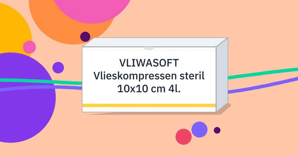 Symbolbild: Packung mit der Aufschrift VLIWASOFT Vlieskompressen steril 10x10 cm 4l. (PZN 15431504) – Verfügbarkeit und Bezug in Apotheken in Frankfurt am Main
