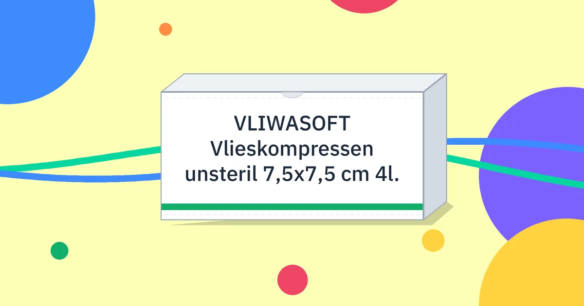 Symbolbild: Packung mit der Aufschrift VLIWASOFT Vlieskompressen unsteril 7,5x7,5 cm 4l. (PZN 16165536) – Verfügbarkeit und Bezug in Apotheken in Frankfurt am Main