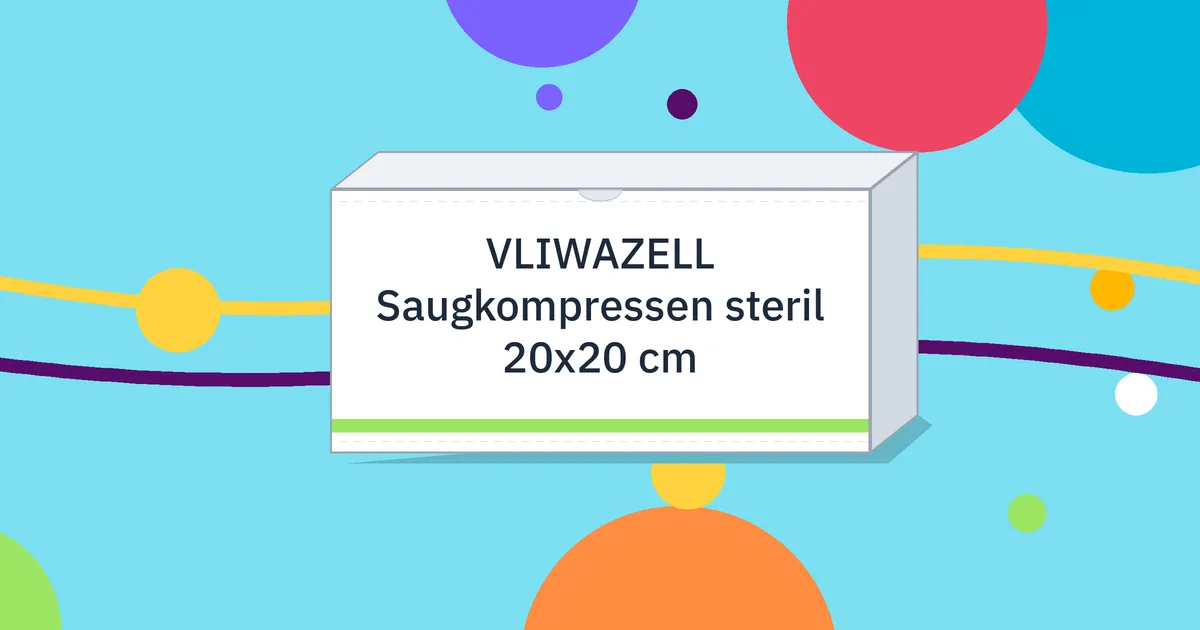 Symbolbild: Packung mit der Aufschrift VLIWAZELL Saugkompressen steril 20x20 cm (PZN 15421322) – Verfügbarkeit und Bezug in Apotheken in Frankfurt am Main