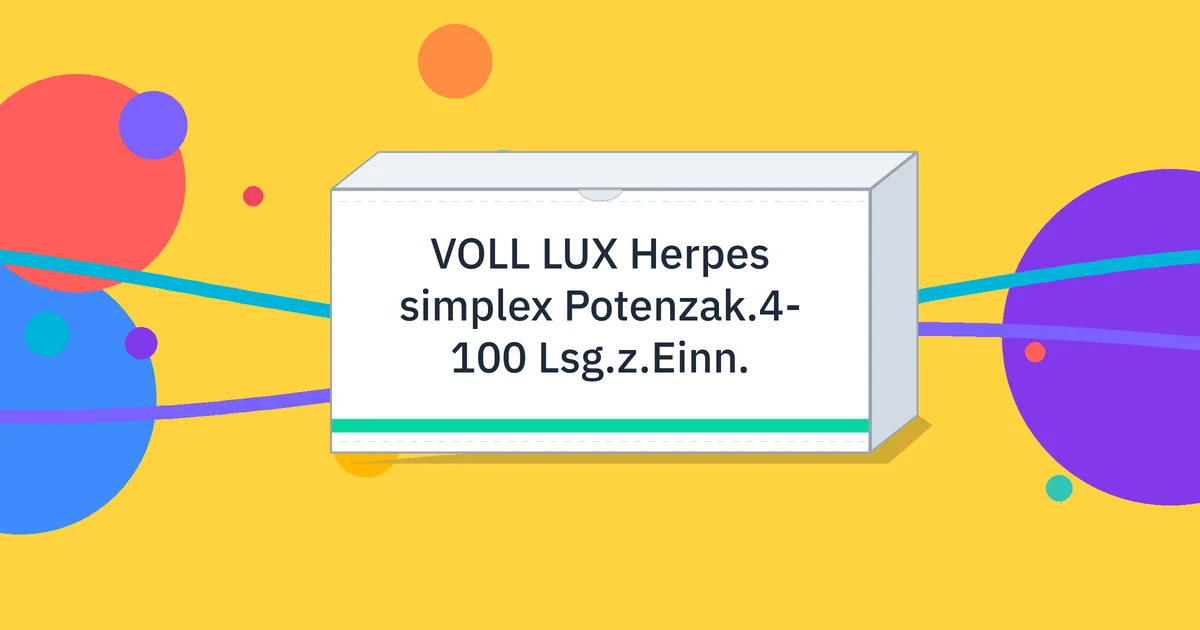 Symbolbild: Packung mit der Aufschrift VOLL LUX Herpes simplex Potenzak.4-100 Lsg.z.Einn. (PZN 12390495) – Verfügbarkeit und Bezug in Apotheken in Frankfurt am Main