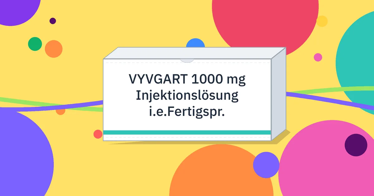 Symbolbild: Packung mit der Aufschrift VYVGART 1000 mg Injektionslösung i.e.Fertigspr. (PZN 19730250) – Verfügbarkeit und Bezug in Apotheken in Frankfurt am Main