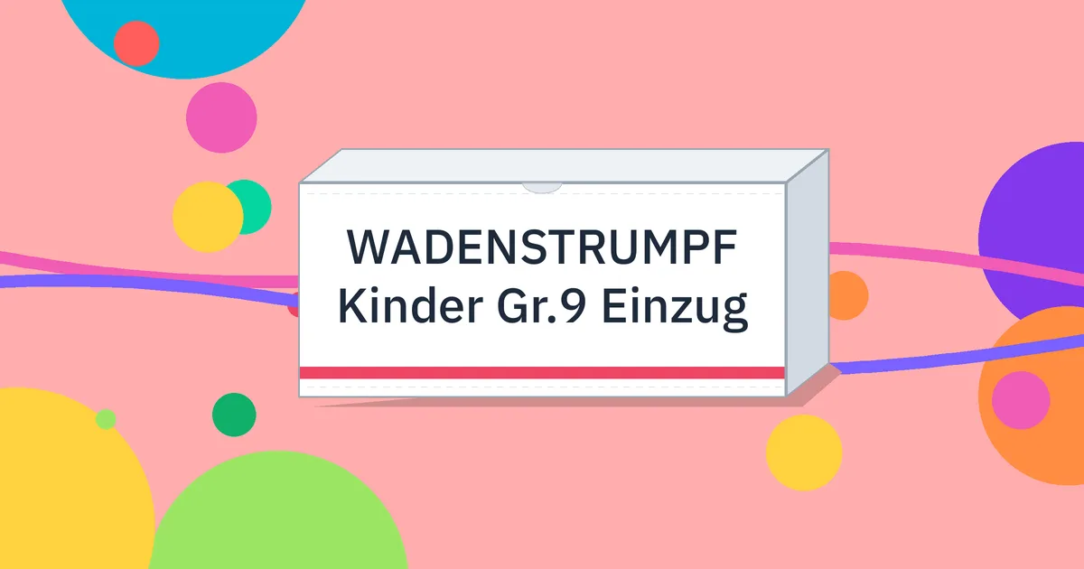 Symbolbild: Packung mit der Aufschrift WADENSTRUMPF Kinder Gr.9 Einzug (PZN 01738564) – Verfügbarkeit und Bezug in Apotheken in Frankfurt am Main