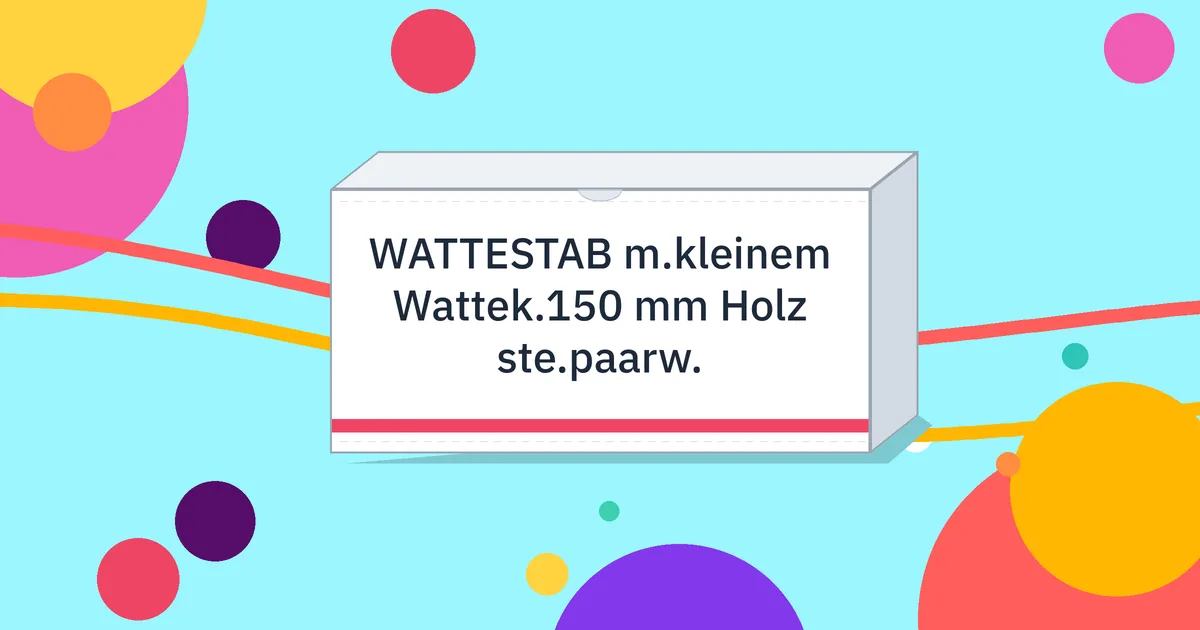 Symbolbild: Packung mit der Aufschrift WATTESTAB m.kleinem Wattek.150 mm Holz ste.paarw. (PZN 01407465) – Verfügbarkeit und Bezug in Apotheken in Frankfurt am Main