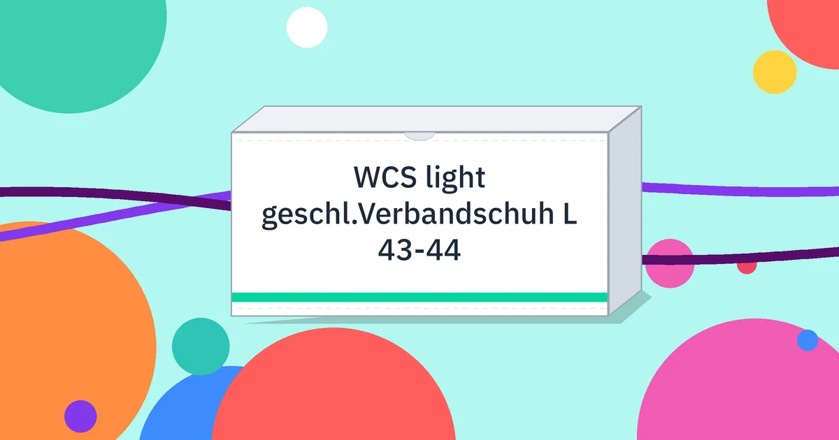 Symbolbild: Packung mit der Aufschrift WCS light geschl.Verbandschuh L 43-44 (PZN 16629757) – Verfügbarkeit und Bezug in Apotheken in Frankfurt am Main