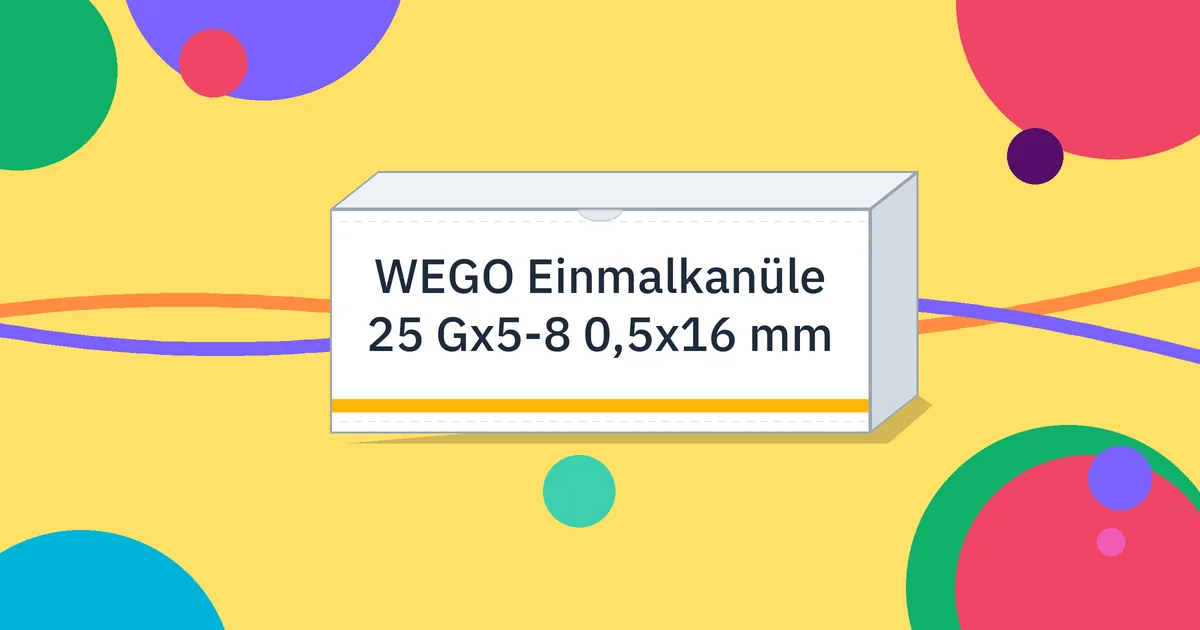 Symbolbild: Packung mit der Aufschrift WEGO Einmalkanüle 25 Gx5-8 0,5x16 mm (PZN 18859740) – Verfügbarkeit und Bezug in Apotheken in Frankfurt am Main