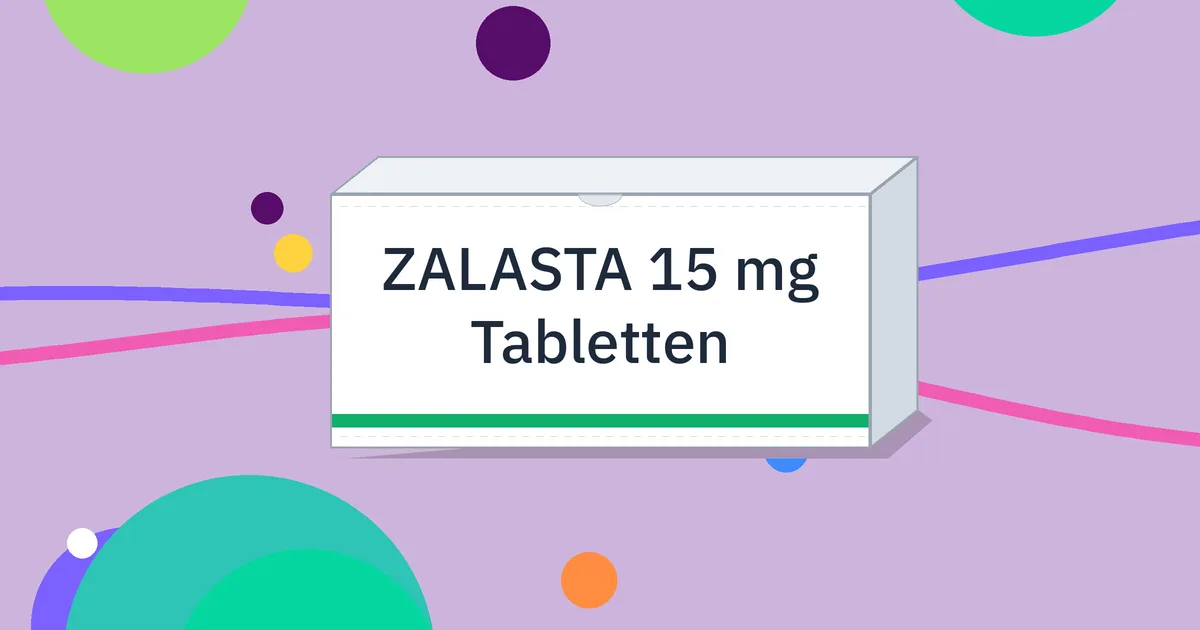 Symbolbild: Packung mit der Aufschrift ZALASTA 15 mg Tabletten (PZN 09097739) – Verfügbarkeit und Bezug in Apotheken in Frankfurt am Main